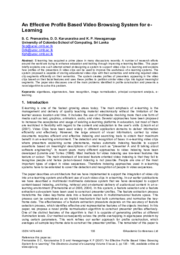 (PDF) An Effective Profile Based Video Browsing System for e-Learning