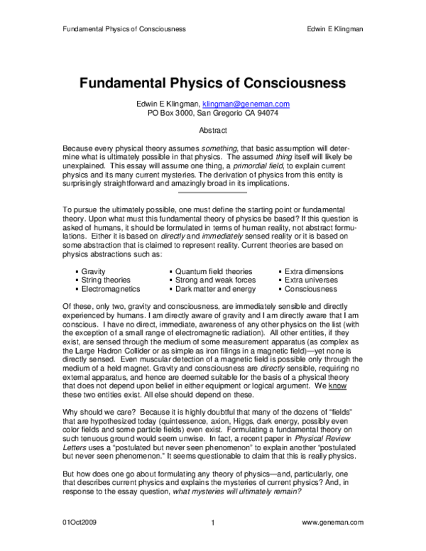 (PDF) Fundamental Physics of Consciousness