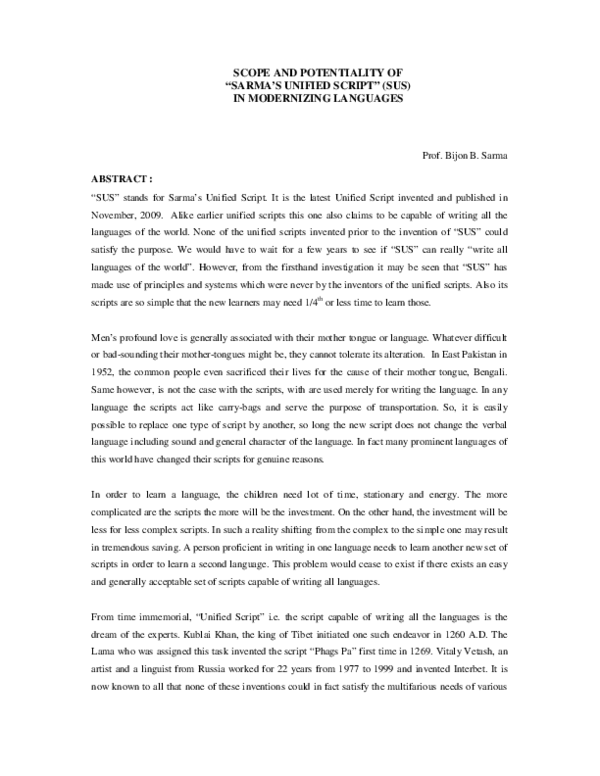 (PDF) Scope and Potentiality of 'Sarma’s Unified Script' (SUS) In ...