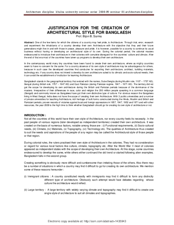 (PDF) Justification for the Creation of Architectural Style for Bangladesh