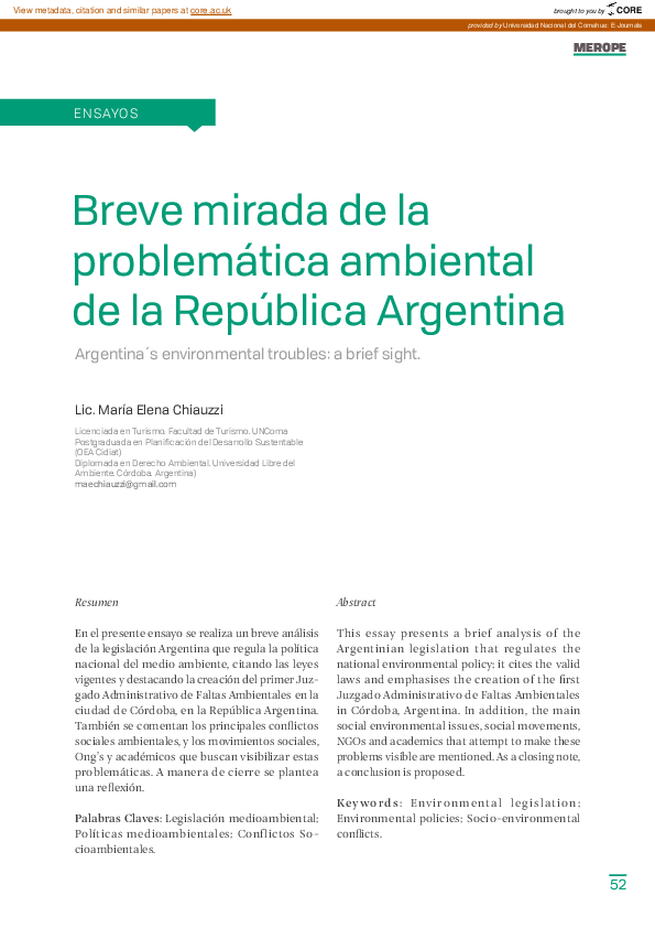 (PDF) Breve mirada de la problemática ambiental de la República Argentina