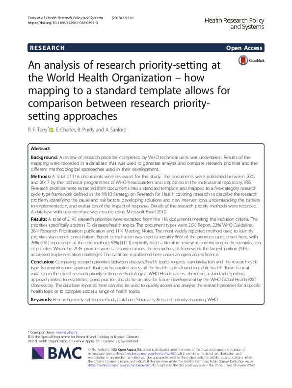(PDF) An analysis of research priority-setting at the World Health ...