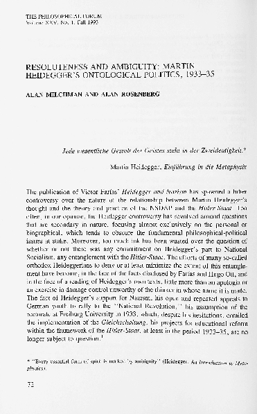 (PDF) Resoluteness and Ambiguity: Martin Heidegger's Ontological Politics, 1933-35