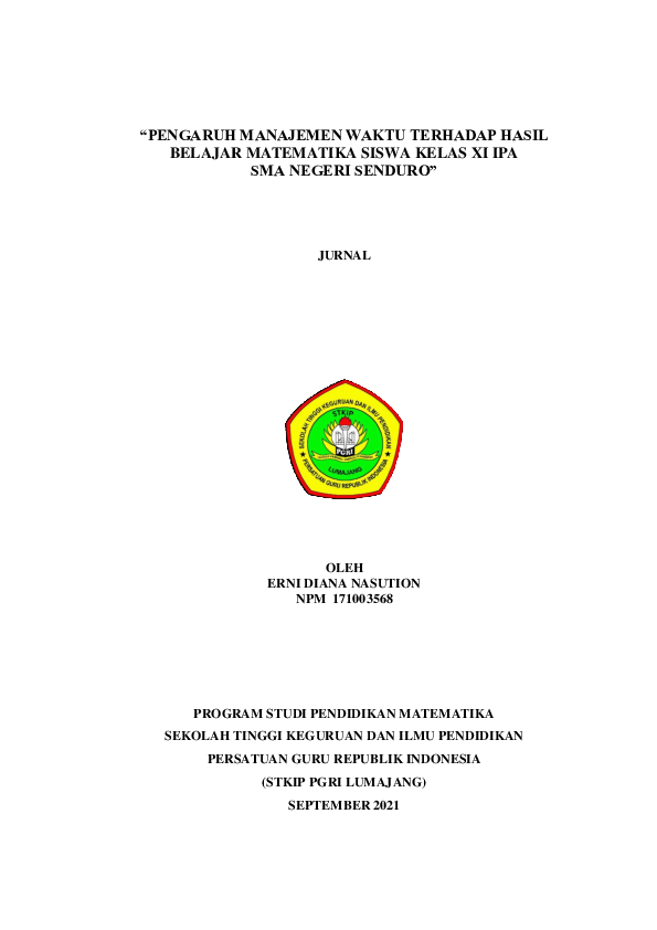 (PDF) "PENGARUH MANAJEMEN WAKTU TERHADAP HASIL BELAJAR MATEMATIKA SISWA ...