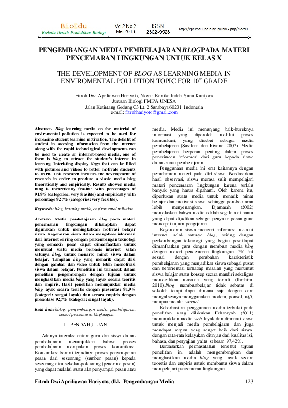 (PDF) Pengembangan Media Pembelajaran Blogpada Materi Pencemaran Lingkungan Untuk Kelas X ...