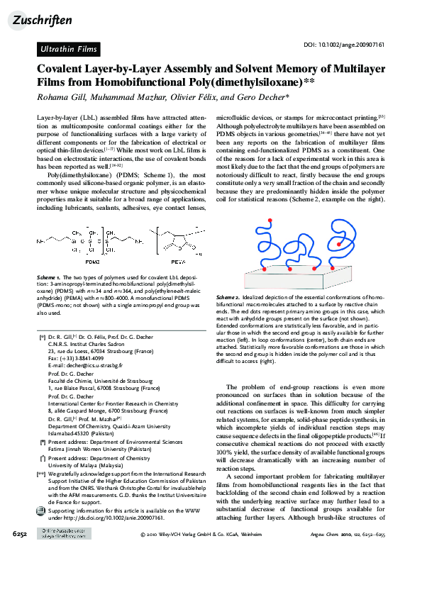 (PDF) Covalent Layer-by-Layer Assembly and Solvent Memory of Multilayer ...