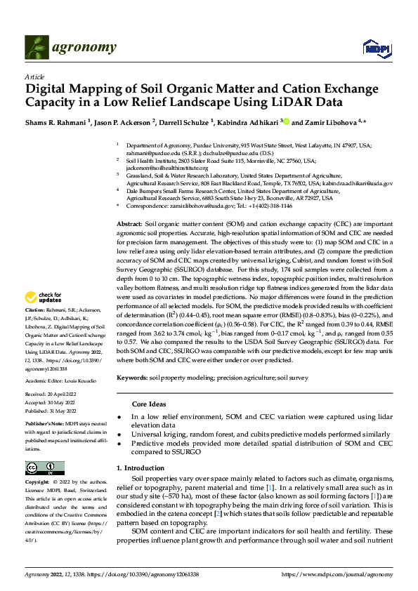 (PDF) Digital Mapping of Soil Organic Matter and Cation Exchange Capacity in a Low Relief ...