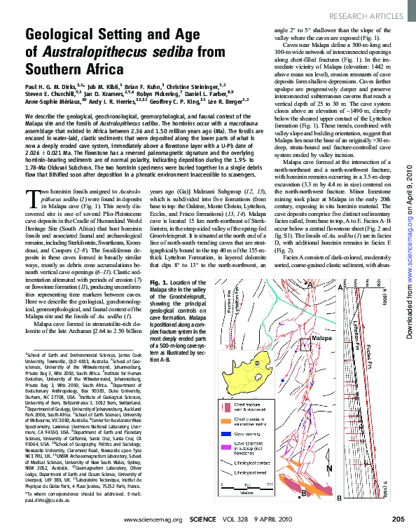 (PDF) Geological Setting and Age of Australopithecus sediba from ...