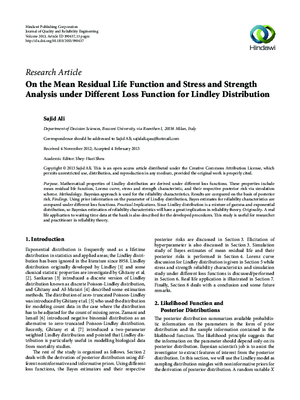 (PDF) On the Mean Residual Life Function and Stress and Strength ...