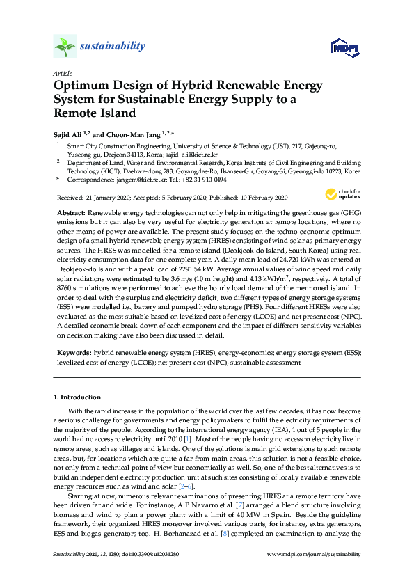 (PDF) Optimum design of hybrid renewable energy systems: Overview of ...
