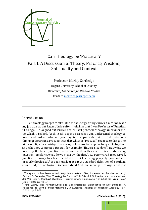 (PDF) Can Theology Be Practical? Part I: A discussion of theory ...