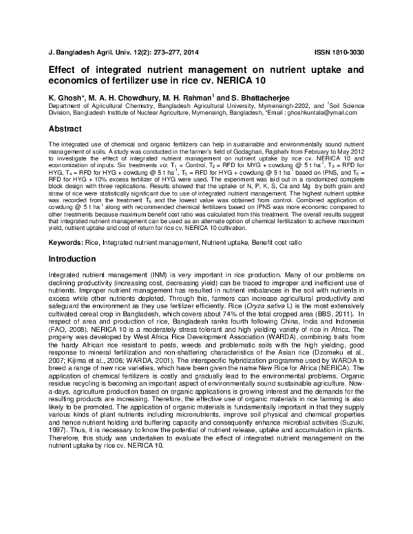 (PDF) Effect of integrated nutrient management on nutrient uptake and ...