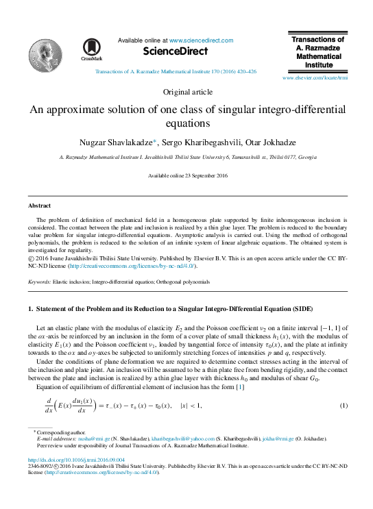 Pdf Approximate Solutions For Singular Integro Differential Equations