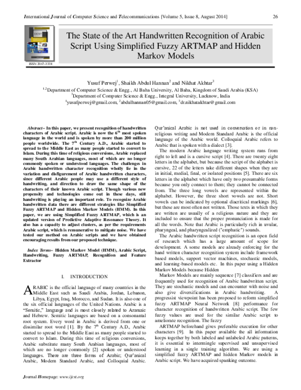 Pdf The State Of The Art Handwritten Recognition Of Arabic Script Using Simplified Fuzzy