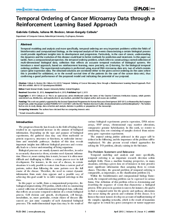 (PDF) Temporal Ordering of Cancer Microarray Data through a Reinforcement Learning Based ...