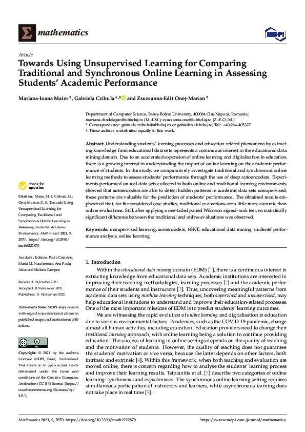 (PDF) Towards Using Unsupervised Learning for Comparing Traditional and Synchronous Online ...