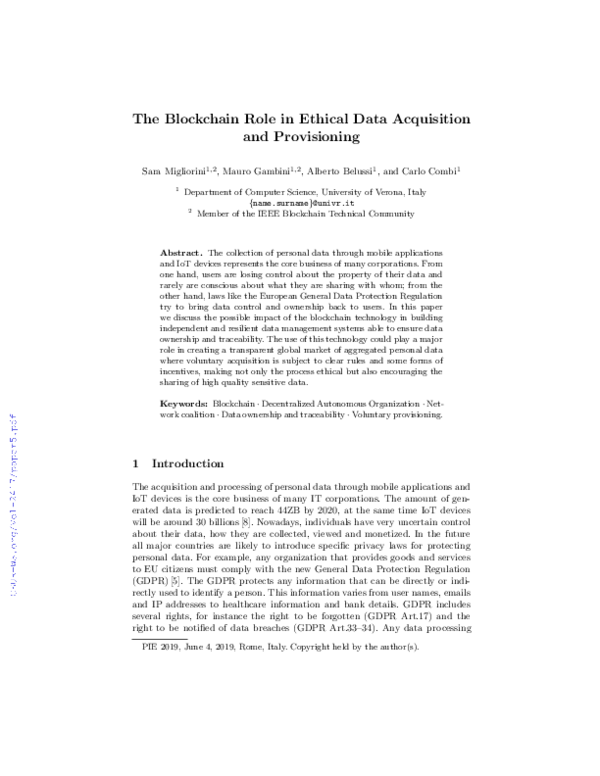 (PDF) The Blockchain Role in Ethical Data Acquisition and Provisioning