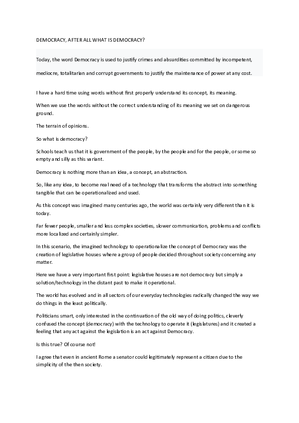 (DOC) DEMOCRACY, AFTER ALL WHAT IS DEMOCRACY