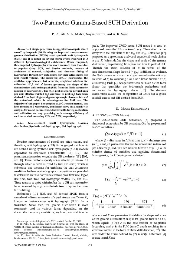 (PDF) Two-Parameter Gamma-Based SUH Derivation