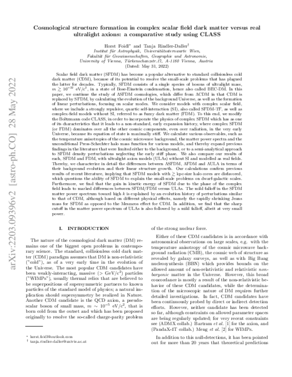 Pdf Cosmological Structure Formation In Complex Scalar Field Dark