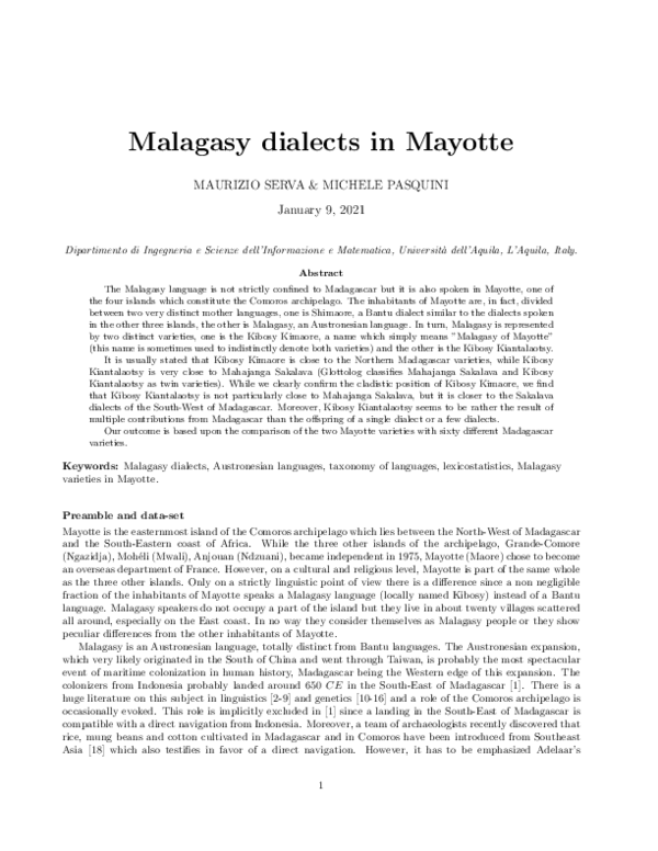 (PDF) Malagasy dialects in Mayotte