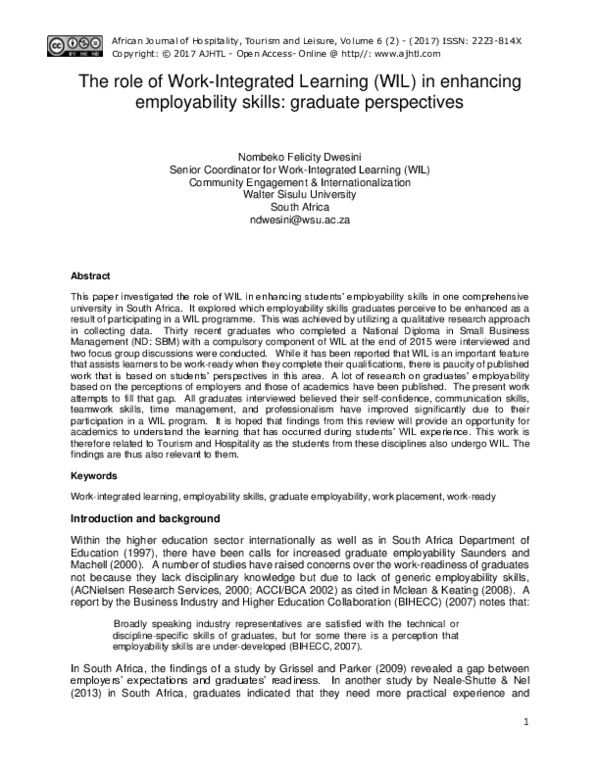 (PDF) The role of Work-Integrated Learning ( WIL ) in enhancing ...