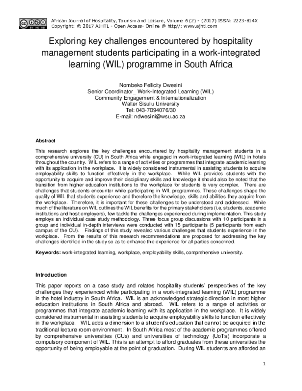 (PDF) Exploring key challenges encountered by hospitality management ...