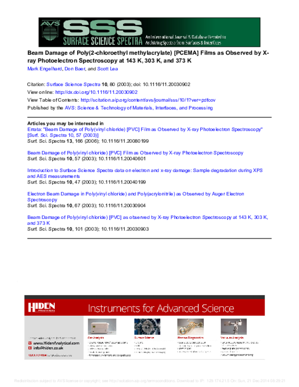 (PDF) Beam Damage of Poly(2-chloroethyl methylacrylate) [PCEMA] Films ...
