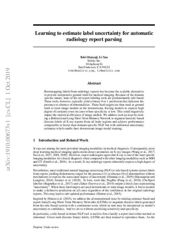 (PDF) Learning to estimate label uncertainty for automatic radiology report parsing