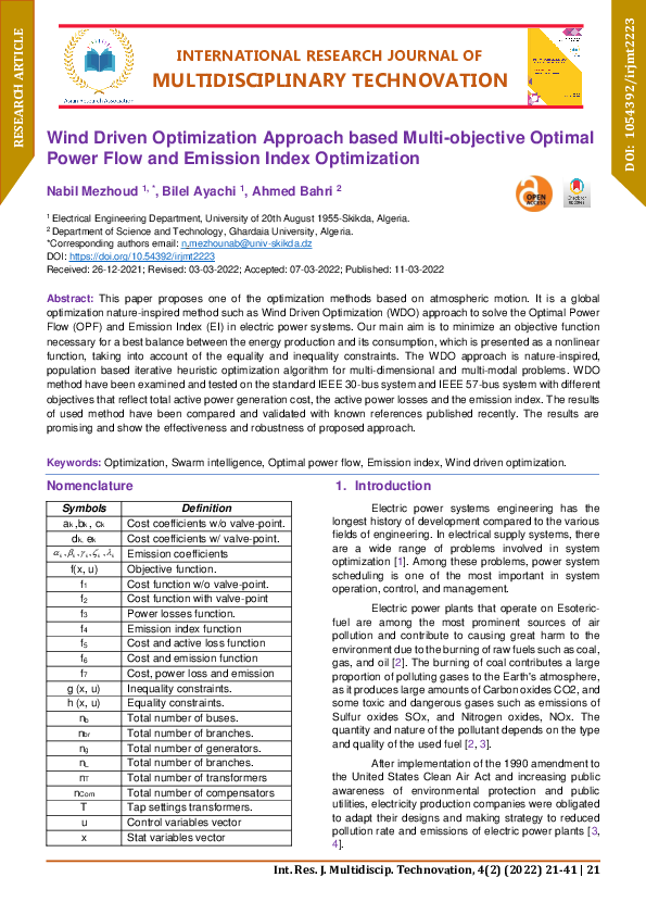 (PDF) Wind Driven Optimization Approach based Multi-objective Optimal ...