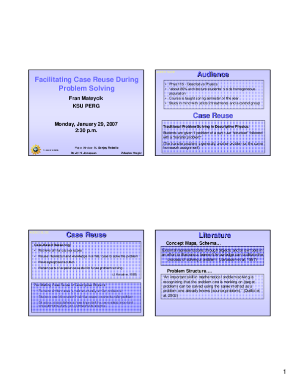 Pdf Facilitating Case Reuse During Problem Solving