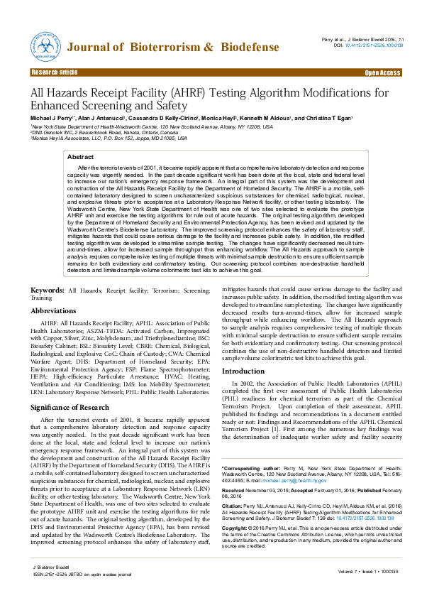(PDF) All Hazards Receipt Facility (AHRF) Testing Algorithm ...