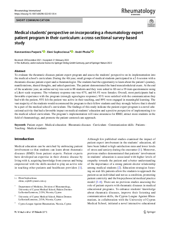 (PDF) Medical students’ perspective on incorporating a rheumatology ...