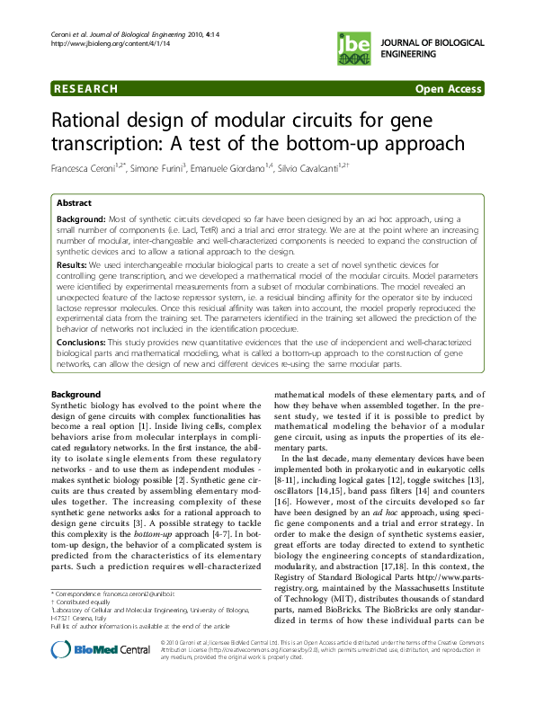 (PDF) Rational design of modular circuits for gene transcription: A ...