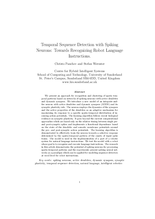 (PDF) Temporal sequence detection with spiking neurons: towards ...
