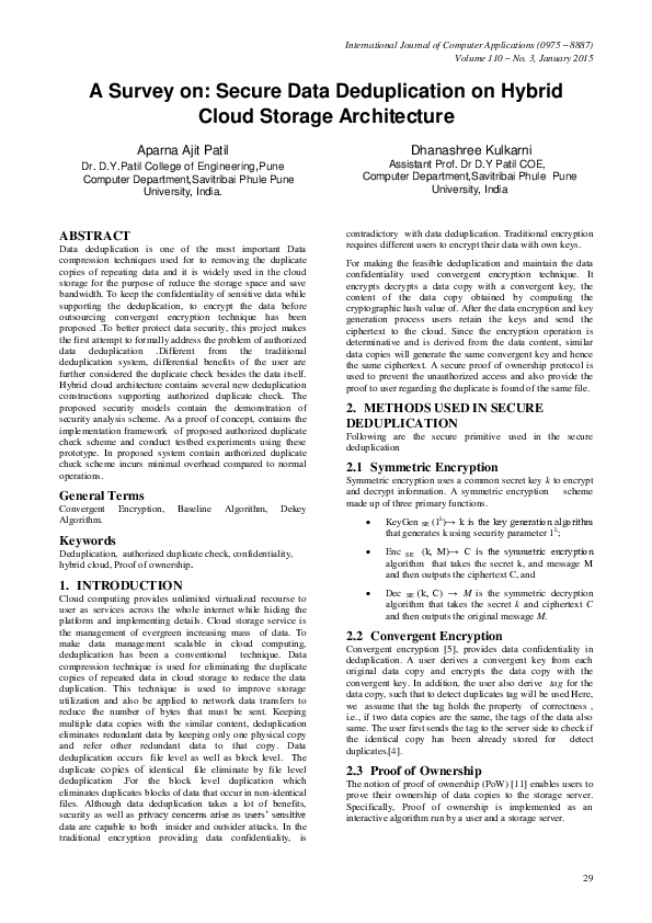 Pdf Secure Authorized Data Deduplication In Hybrid Cloud Storage