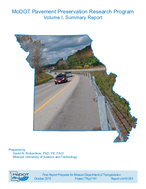 (PDF) MoDOT pavement preservation research program volume I, summary report