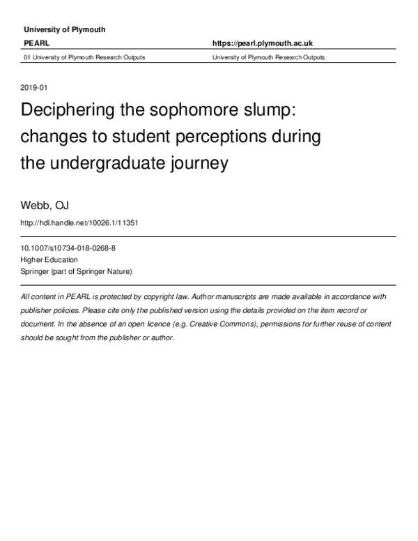 (PDF) Deciphering the sophomore slump: changes to student perceptions ...