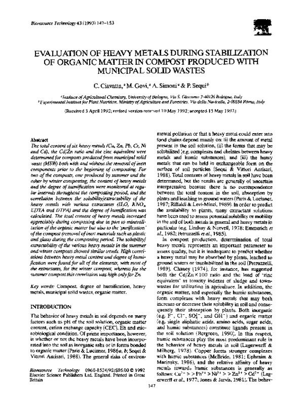 (PDF) Evaluation of heavy metals during stabilization of organic matter ...
