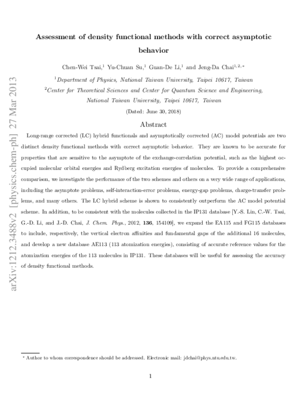Assessment of density functional methods with correct asymptotic behavior