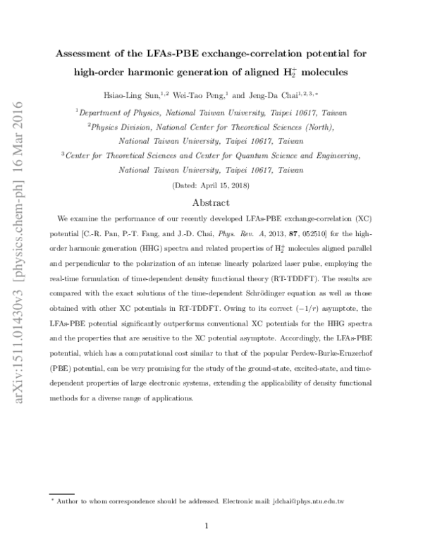 (PDF) Assessing LFAs-PBE Potential in HHG of Aligned H2+ Molecules