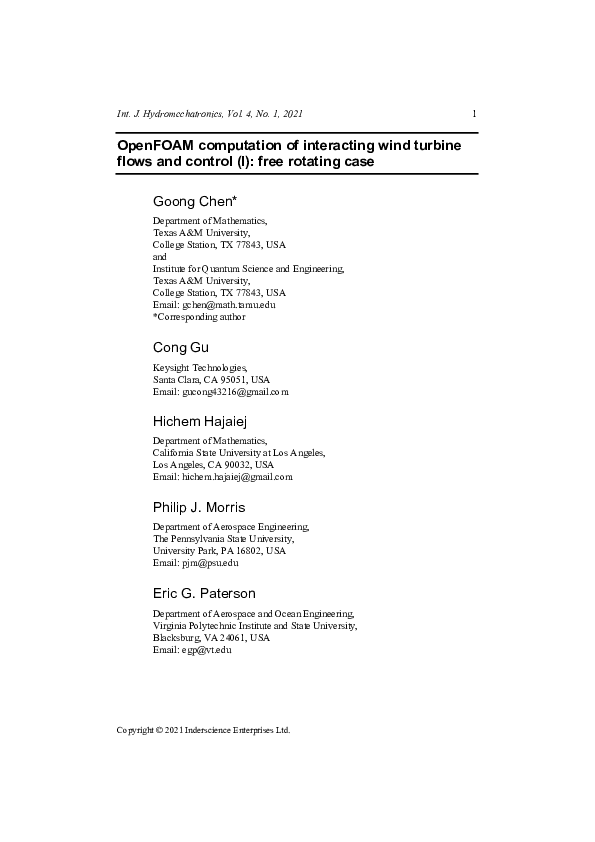 Pdf Openfoam Computation Of Interacting Wind Turbine Flows And Control I Free Rotating Case