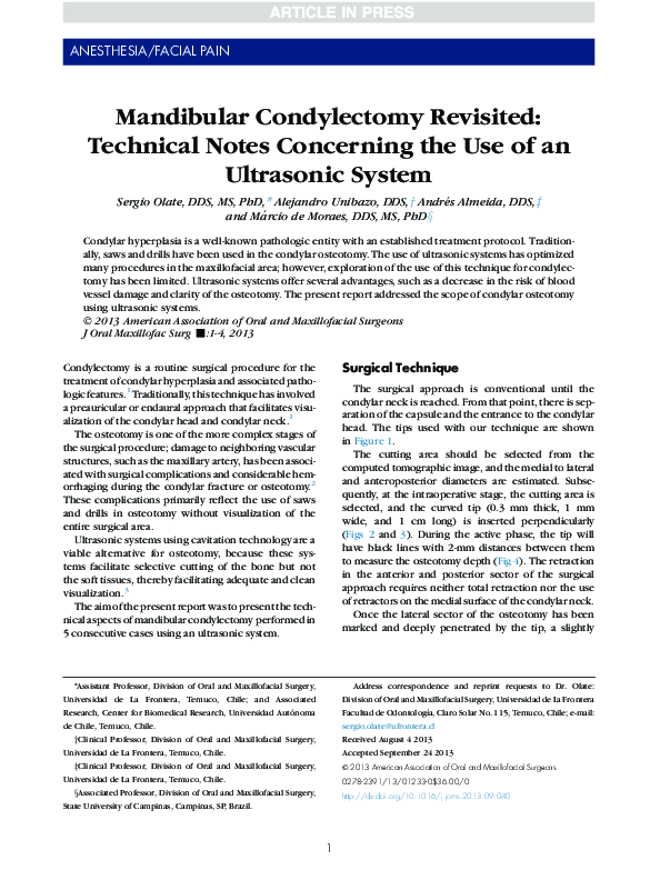 (PDF) Mandibular Condylectomy Revisited: Technical Notes Concerning the ...