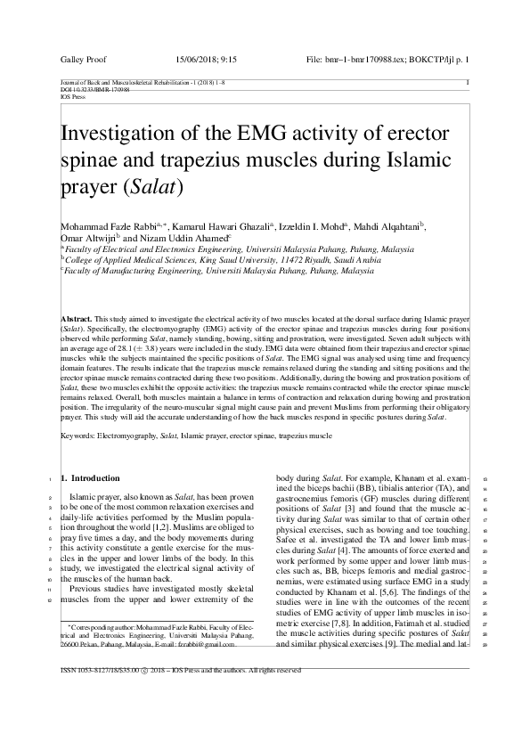 (PDF) Investigation of the EMG activity of erector spinae and trapezius muscles during Islamic ...