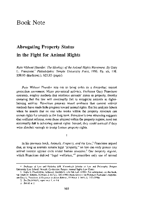 (PDF) Abrogating Property Status in the Fight for Animal Rights