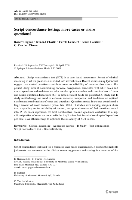 (PDF) Script concordance testing: more cases or more questions?