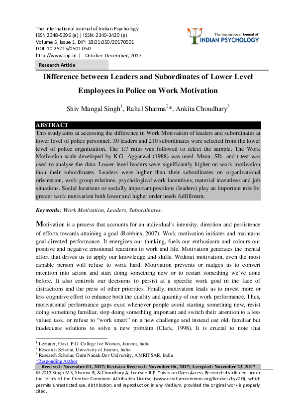 (PDF) Difference between Leaders and Subordinates of Lower Level ...