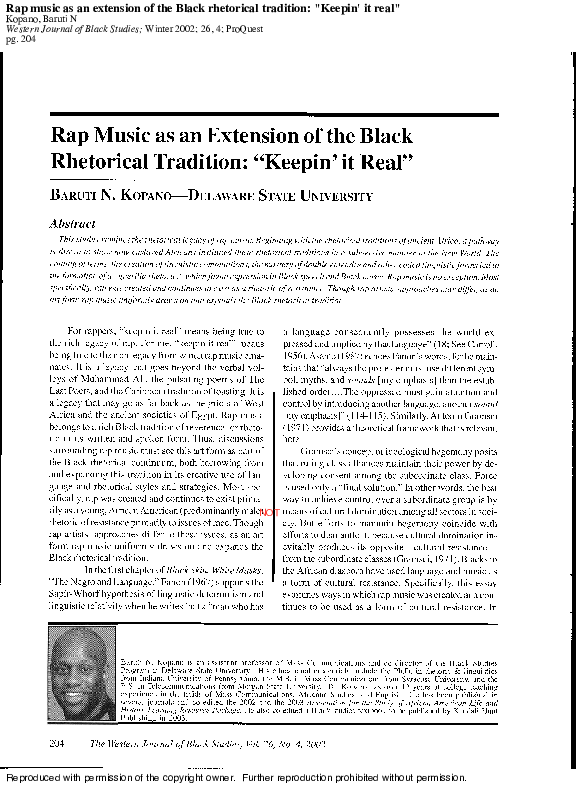 (PDF) Rap Music as an Extension of the Black Rhetorical Tradition ...