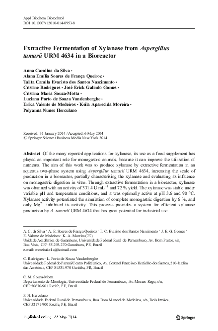 (PDF) Xylanase Production via Extractive Fermentation