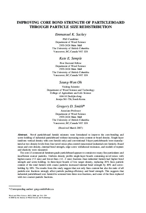 (PDF) Improving core bond strength of particleboard through particle ...